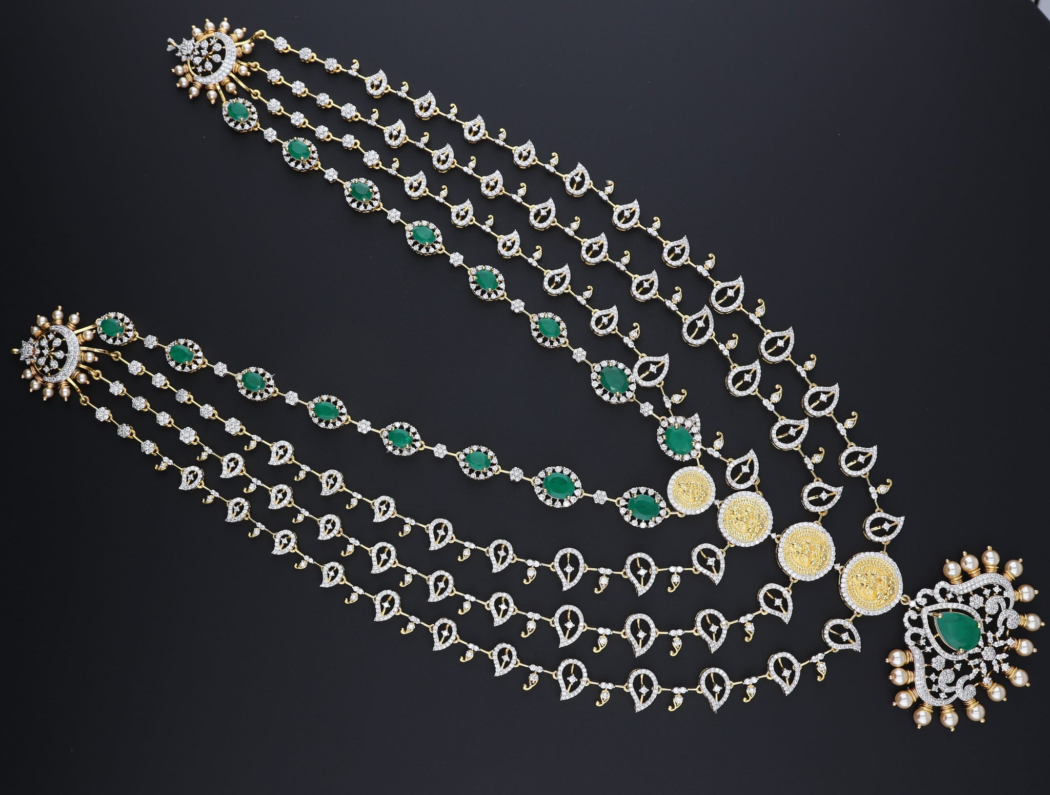 Four-Layered Grand Haram – HJ13032 | CZ & Green Elegance